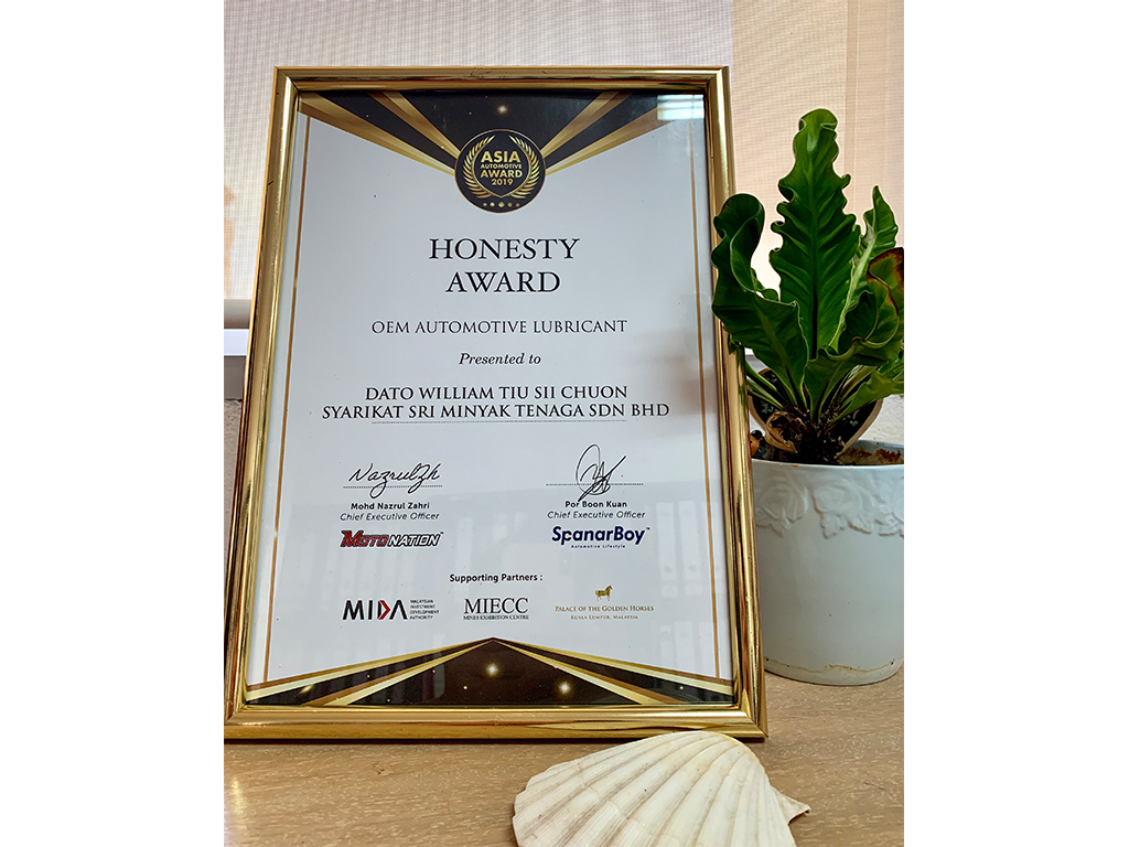 2019 – Certificate of Honesty Award OEM Automotive Lubricant – Syarikat ...